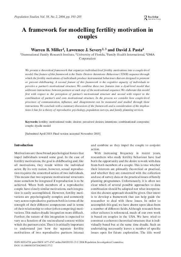 (PDF) A framework for modelling fertility motivation in couples
