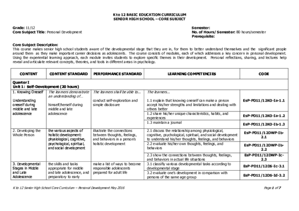 (PDF) K to 12 BASIC EDUCATION CURRICULUM SENIOR HIGH SCHOOL -CORE ...