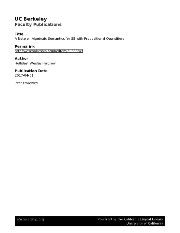 (PDF) A Note on Algebraic Semantics for S5 with Propositional Quantifiers