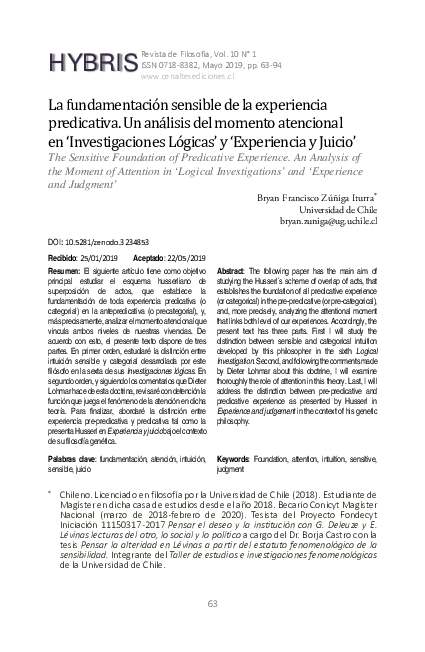 (PDF) La fundamentación sensible de la experiencia predicativa. Un ...