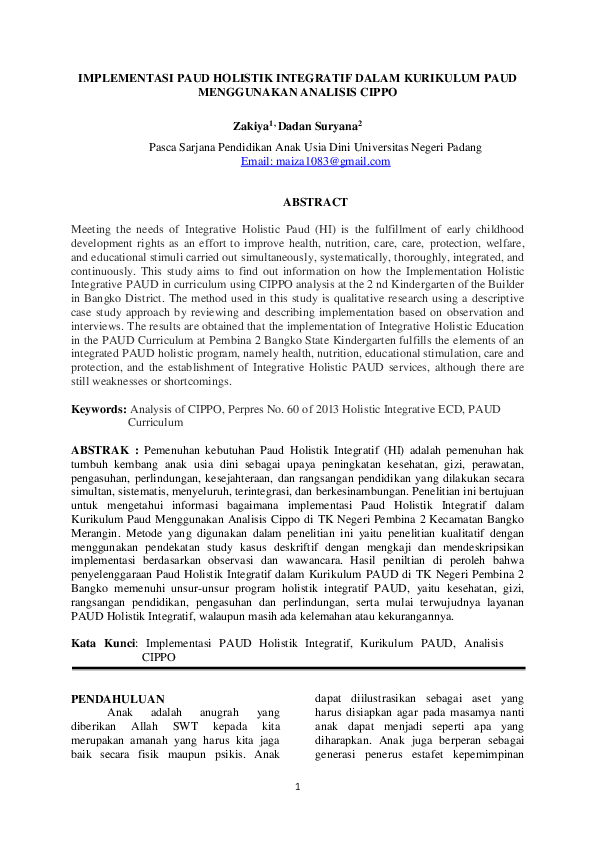 (DOC) IMPLEMENTASI PAUD HOLISTIK INTEGRATIF DALAM KURIKULUM PAUD ...