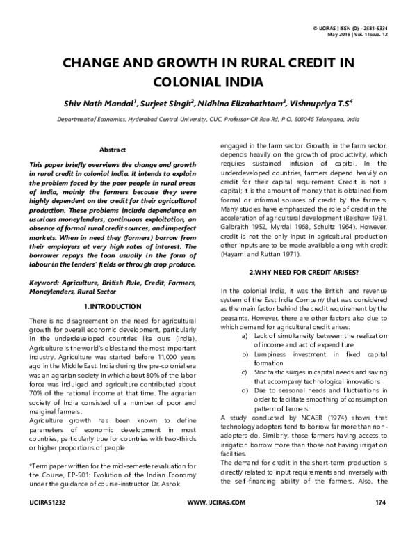 (PDF) CHANGE AND GROWTH IN RURAL CREDIT IN COLONIAL INDIA