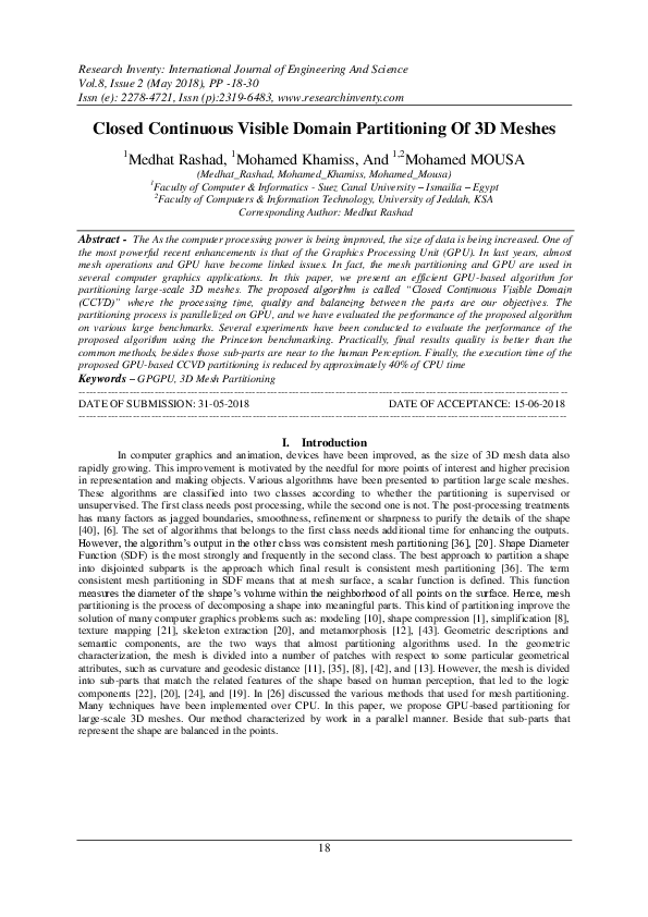 (PDF) Closed Continous visible domain partitioning of 3d meshes