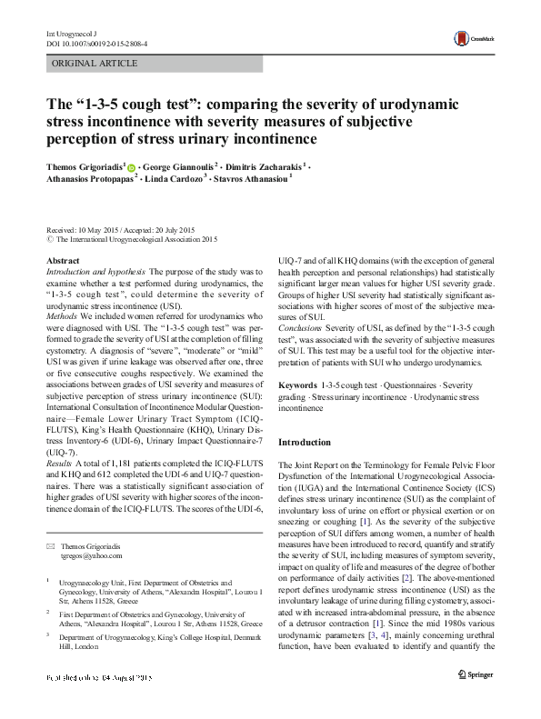 (PDF) The "1-3-5 cough test": comparing the severity of urodynamic ...