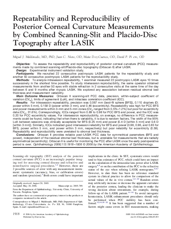(PDF) Repeatability and Reproducibility of Posterior Corneal Curvature ...