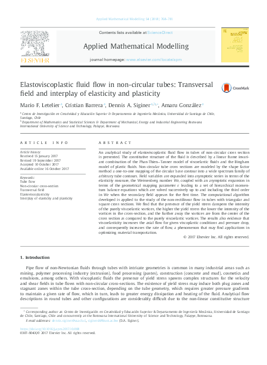 (PDF) Elastoviscoplastic fluid flow in non-circular tubes: Transversal ...