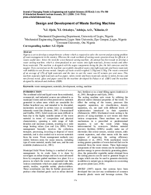 (PDF) Design and Development of Waste Sorting Machine
