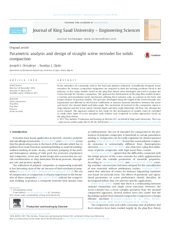 (PDF) Parametric analysis and design of straight screw extruder for ...