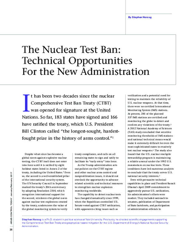 (PDF) The Nuclear Test Ban: Technical Opportunities for the New ...