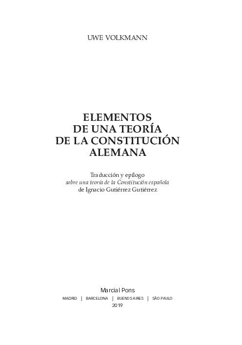 (PDF) Uwe Volkmann, ELEMENTOS DE UNA TEORÍA DE LA CONSTITUCIÓN ALEMANA