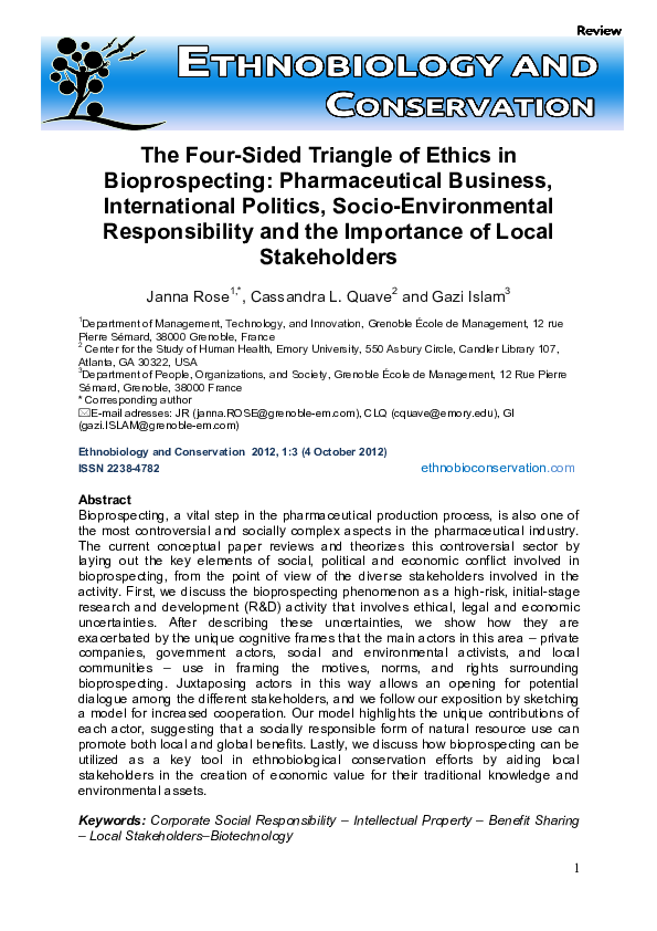 (PDF) The Four-Sided Triangle of Ethics in Bioprospecting ...