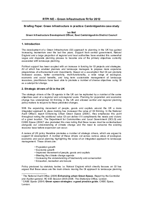 (DOC) Briefing Paper: Green Infrastructure in practice: Cambridgeshire ...