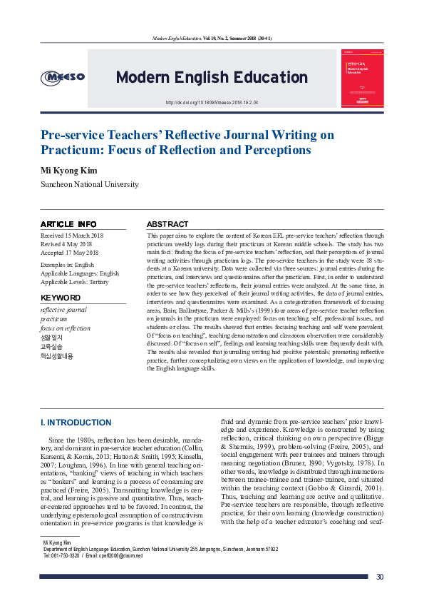 (PDF) Pre-service Teachers' Reflective Journal Writing on Practicum ...