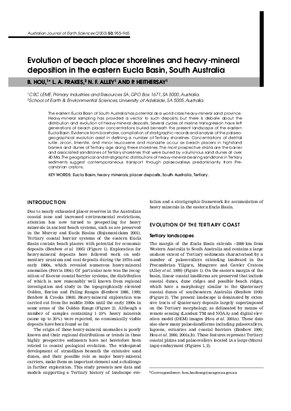 (PDF) Evolution of beach placer shorelines and heavy-mineral deposition ...