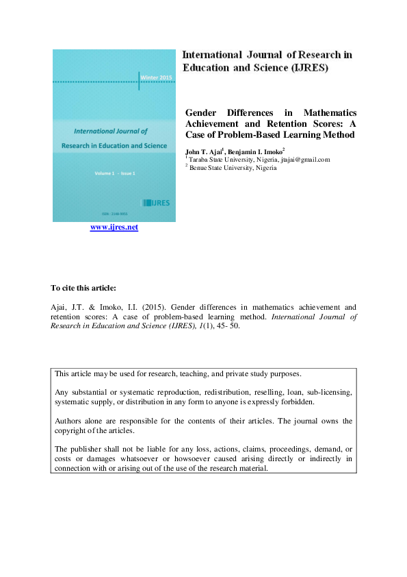 (PDF) Gender Differences in Mathematics Achievement and Retention ...