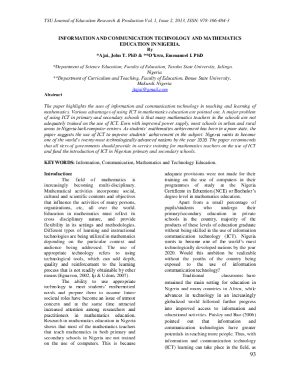 (PDF) INFORMATION AND COMMUNICATION TECHNOLOGY AND MATHEMATICS ...
