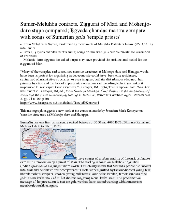 (PDF) Sumer-Meluhha contacts. Ziggurat of Mari and Mohenjo-daro stupa ...