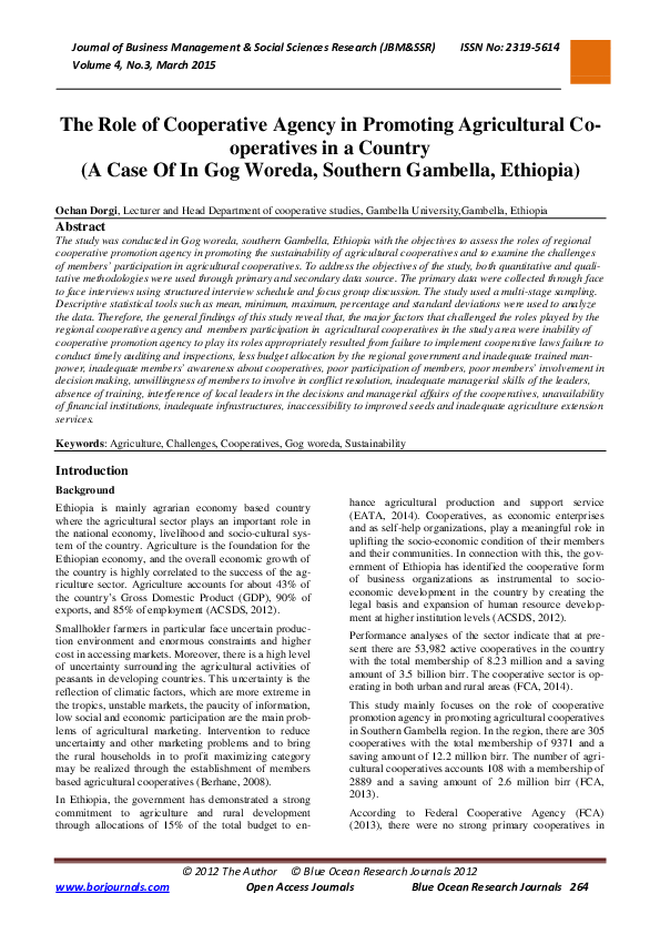 (PDF) The Role of Cooperative Agency in Promoting Agricultural Co ...