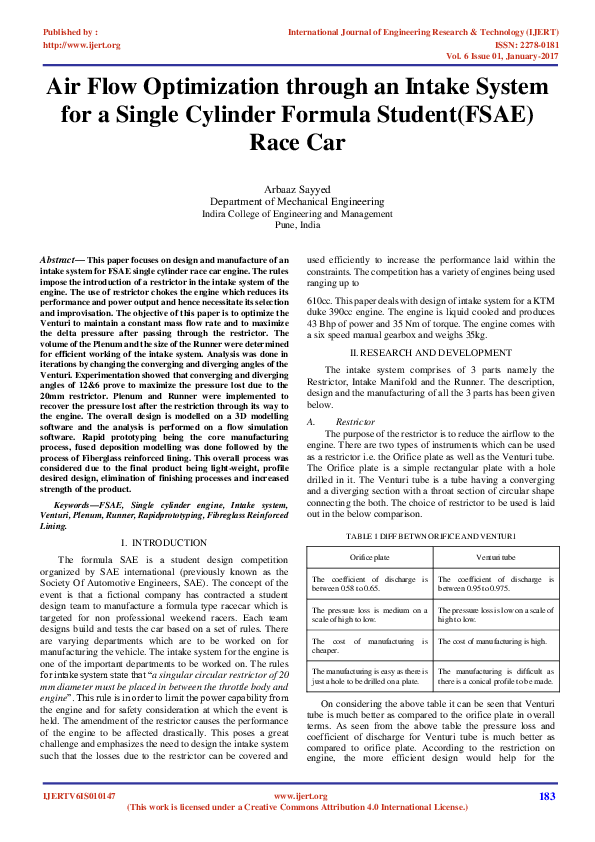(PDF) IJERT-Air Flow Optimization through an Intake System for a Single ...