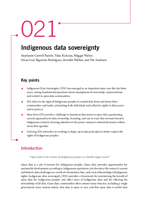 (PDF) Issues in Open Data: Indigenous data sovereignty.
