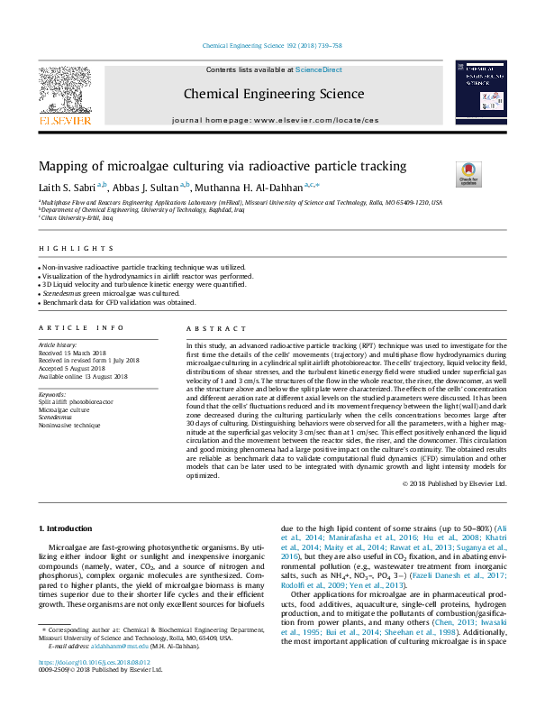 (PDF) Mapping of microalgae culturing via radioactive particle tracking