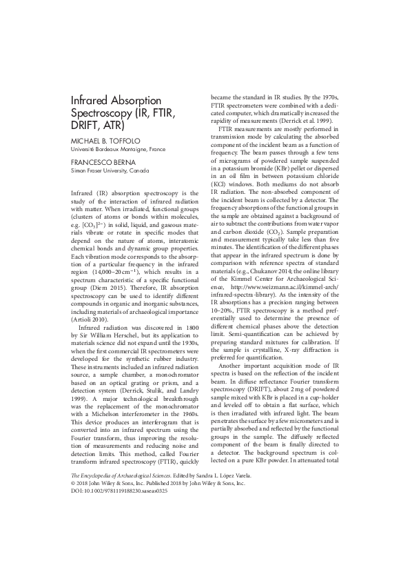 (PDF) Infrared absorption spectroscopy (IR, FTIR, DRIFT, ATR)