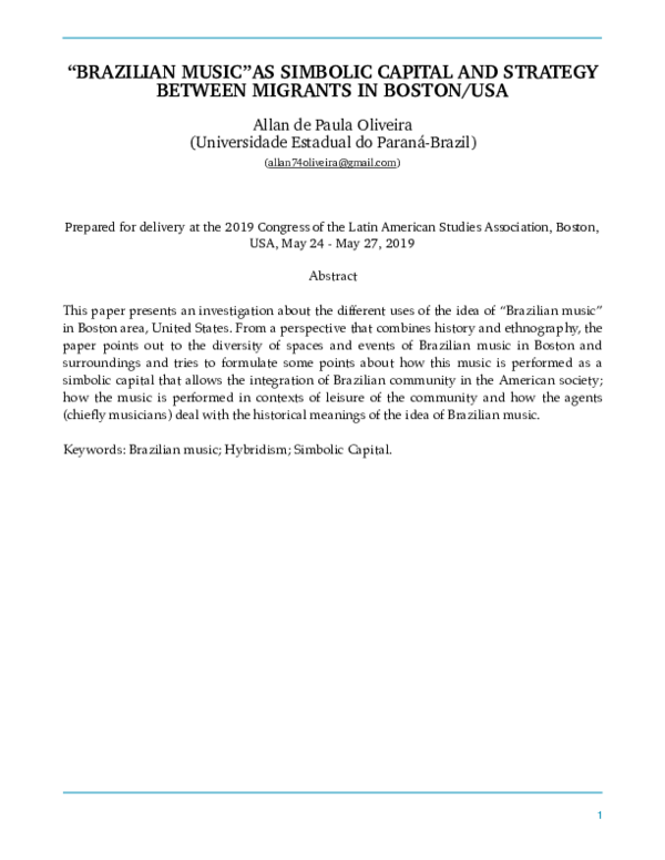 (PDF) "Brazilian Music" as simbolic capital and strategy between ...