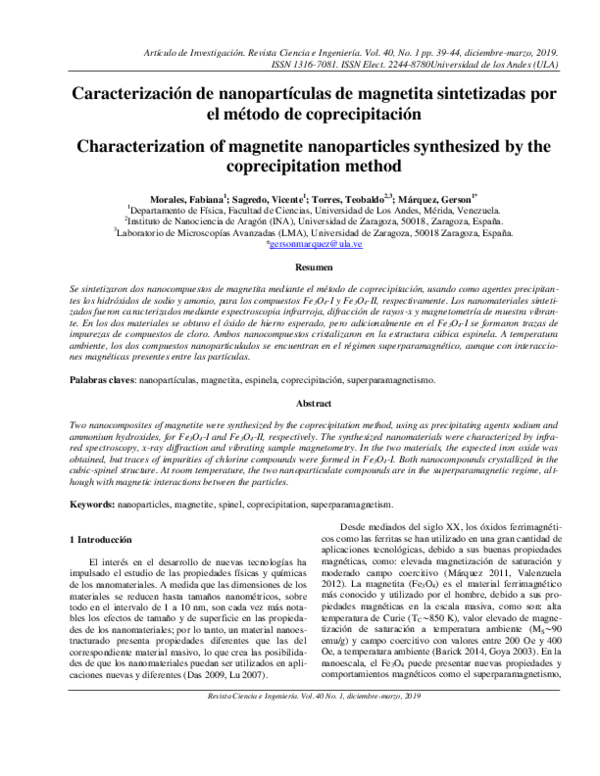 (PDF) Caracterización de nanopartículas de magnetita sintetizadas por ...
