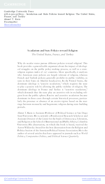 (PDF) Secularism and State Policies toward Religion: The United States ...