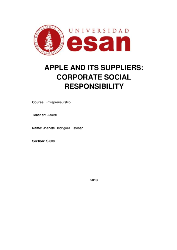 (DOC) APPLE AND ITS SUPPLIERS: CORPORATE SOCIAL RESPONSIBILITY