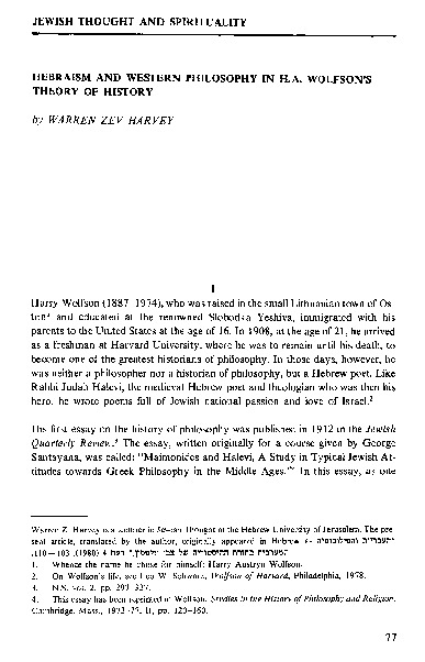 (PDF) Warren Zev Harvey, “Hebraism and Western Philosophy in Harry ...