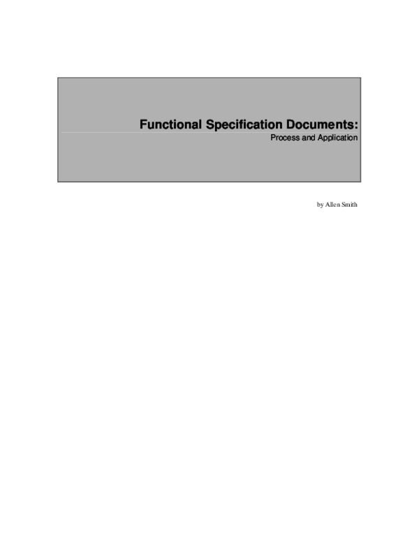 (PDF) Functional Specification Documents: Process and Application