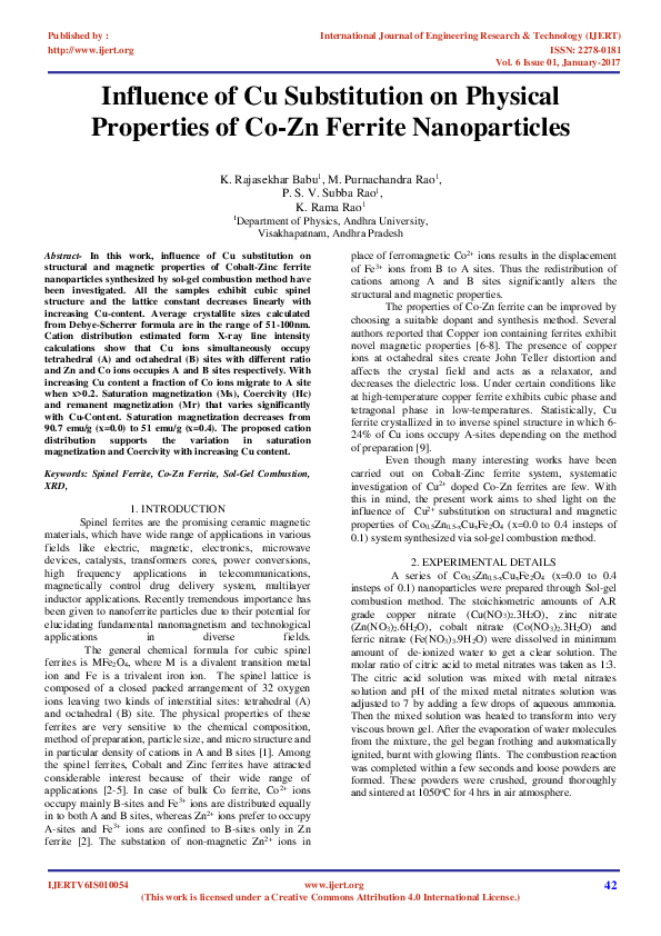 (PDF) IJERT-Influence of Cu Substitution on Physical Properties of Co-Zn Ferrite Nanoparticles ...