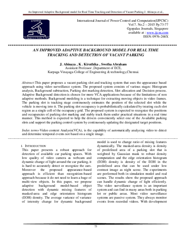 Pdf An Improved Adaptive Background Model For Real Time Tracking And