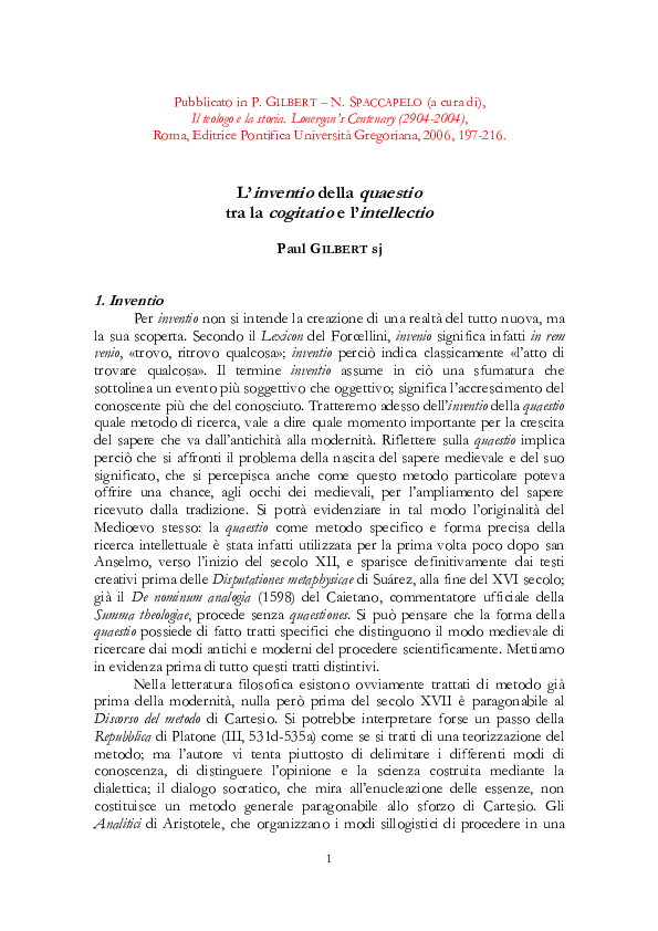 (PDF) L'inventio della quaestio tra la cogitatio e l'intellectio