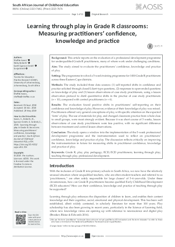 (PDF) Learning through play in Grade R classrooms: Measuring ...