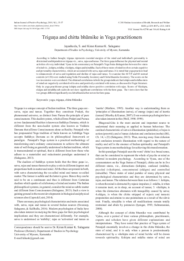 (PDF) Triguna and chitta bhumike in yoga practitioners