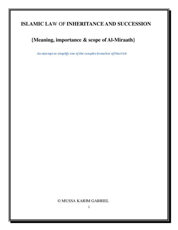 (PDF) ISLAMIC INHERITANCE AND SUCCESSION ( Al Mirath).