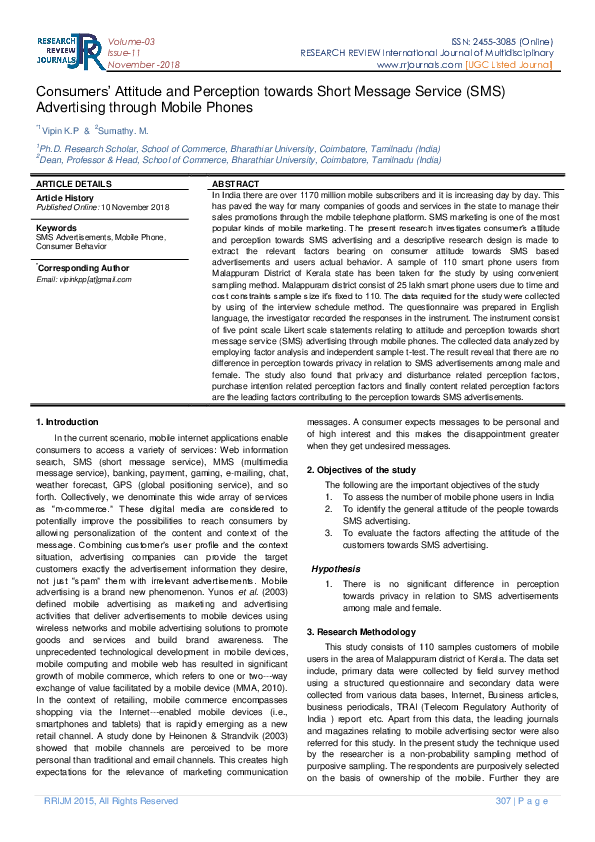 (PDF) Consumers‟ Attitude and Perception towards Short Message Service ...