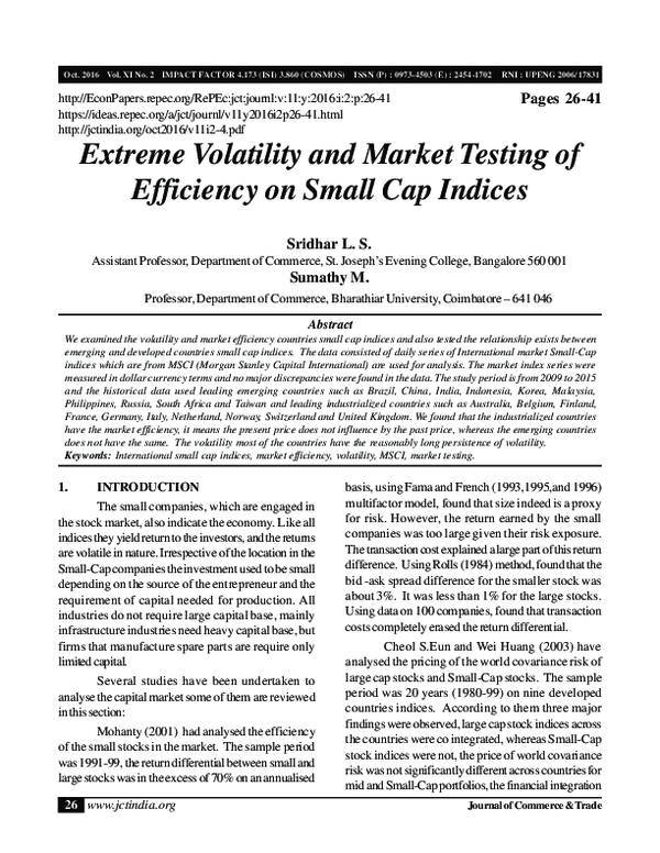 (PDF) Extreme Volatility and Market Testing of Efficiency on Small Cap ...