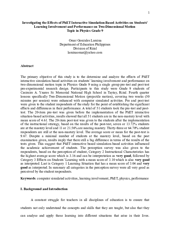 (DOC) Investigating the Effects of PhET Interactive Simulation-Based Activities on Students ...