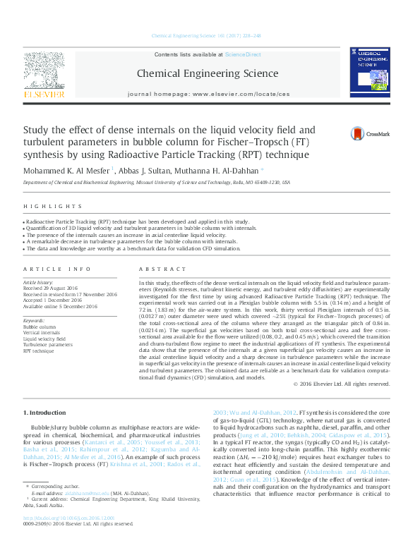 (PDF) Study the effect of dense internals on the liquid velocity field and turbulent parameters ...