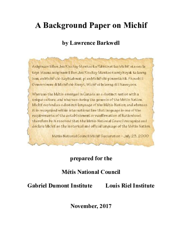 (PDF) A Background Paper on Michif Language