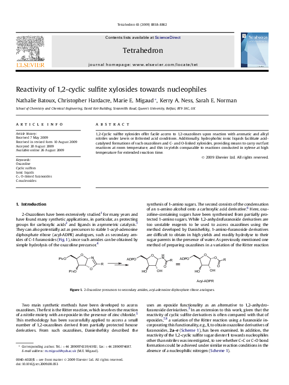 (PDF) Reactivity of 1,2-cyclic sulfite xylosides towards nucleophiles