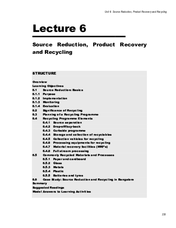 (PDF) Lecture 6 Source Reduction, Product Recovery and Recycling STRUCTURE