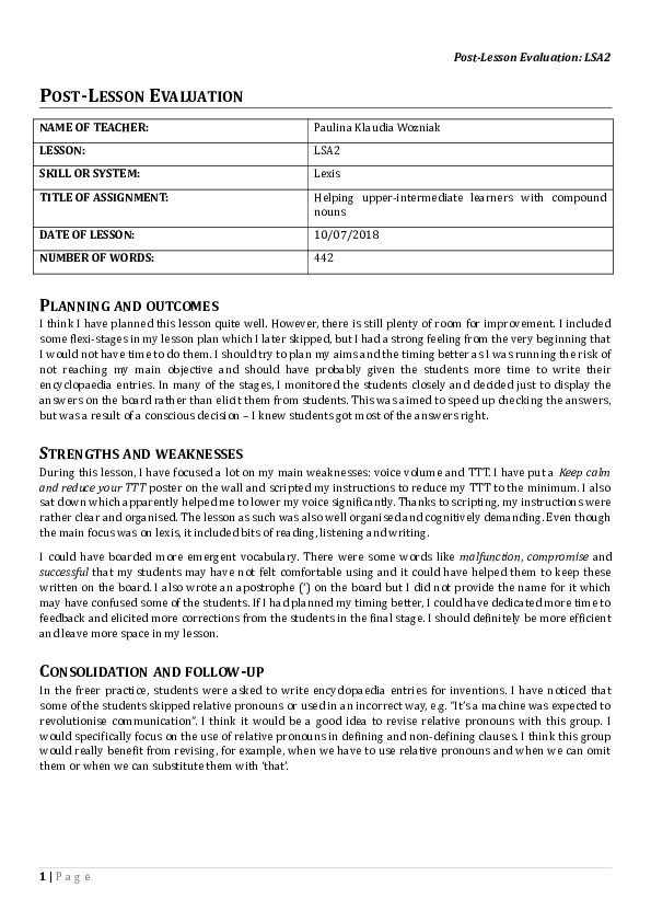(DOC) LSA2 Post-lesson evaluation