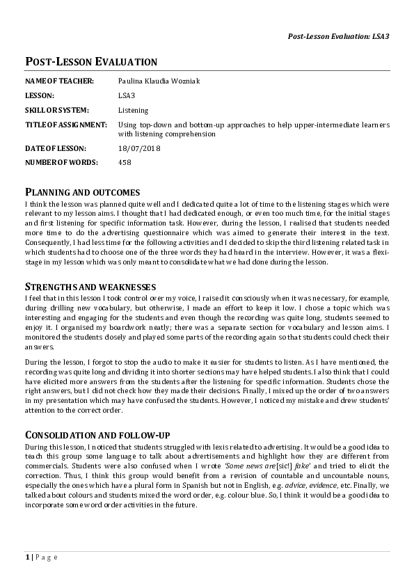 (DOC) LSA3 Post-lesson Evaluation