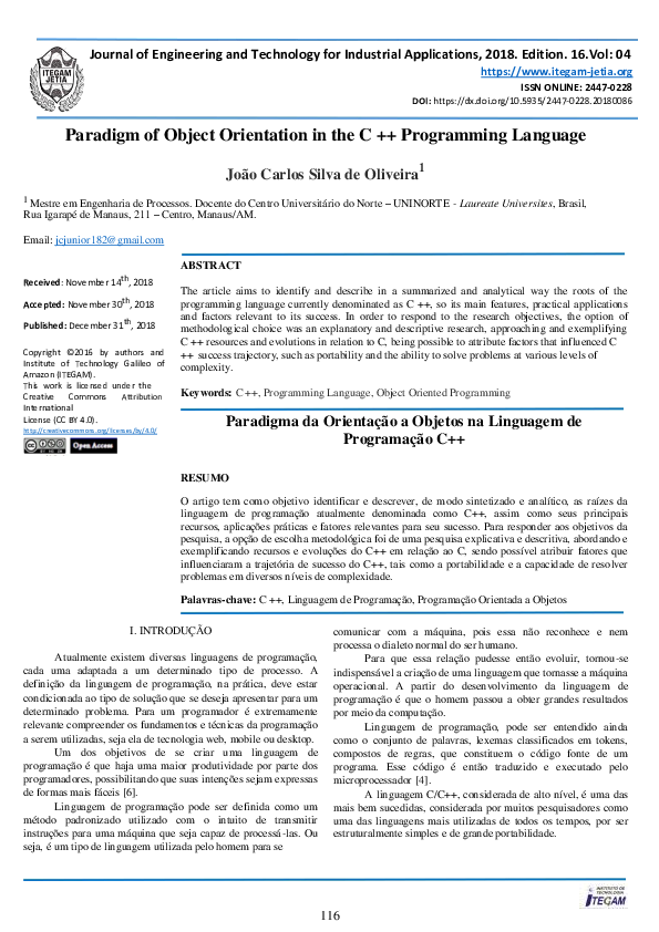 (PDF) Paradigm of Object Orientation in the C ++ Programming Language (PDF) Paradigm of Object Orientation in the C ++ Programming Language