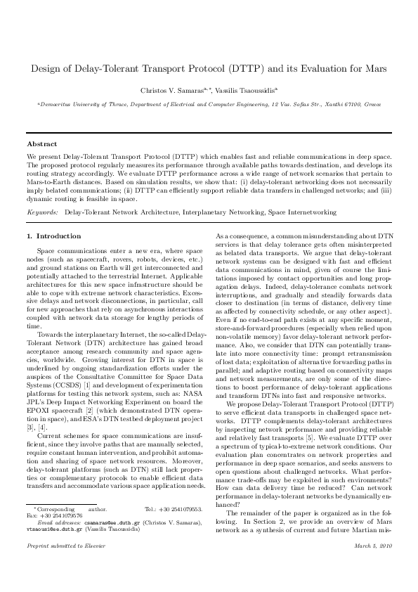 (PDF) Design of Delay-Tolerant Transport Protocol (DTTP) and its ...