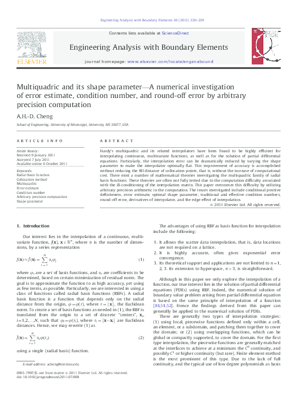 (PDF) Multiquadric and its shape parameter—A numerical investigation of error estimate ...